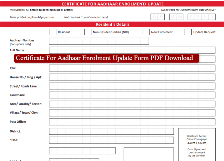 Aadhar Card Update Form Correction