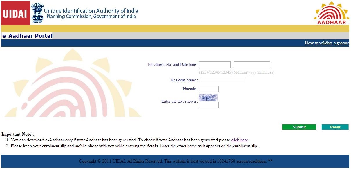 E-Aadhar UIDAI Gov, Status Check Online - uidaionlineaadharcard.com
